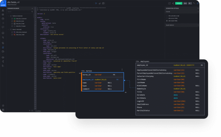 SqlDBM+dbt - SQL database modeler, entity relationship diagram